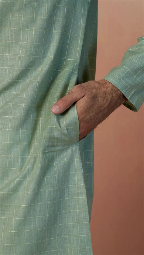 Buy Sage Green Self Checquered Kurta Pajama Online In India Manyavar