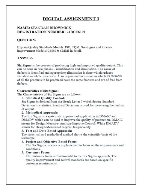 Digital Assignment 3 Pdf Six Sigma Quality Management System