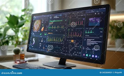 computer monitor displaying various graphs and charts stock