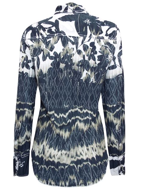 Cino Cino Black Multi Print Crinkle Cotton Roll Sleeve Shirt Plus