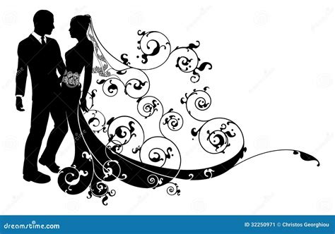 Bride And Groom Wedding Couple Silhouette Cartoon Vector