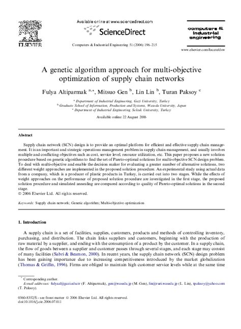 Pdf A Genetic Algorithm Approach For Multi Objective Optimization Of
