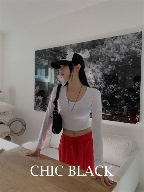 여자 U넥 롱슬리브 탱크 Ss 데일리 골지 힙패션 티셔츠