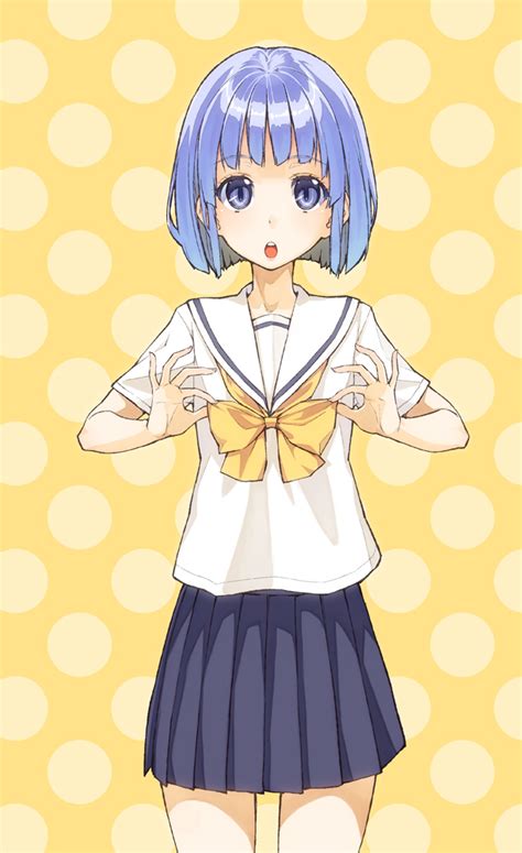 Safebooru Bangs Blue Eyes Blue Hair Blunt Bangs Bob Cut Bow Fingers