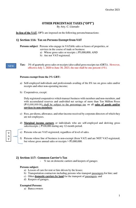 Cpar Opt Tax Other Percentage Taxes “opt” By Atty C Llamado