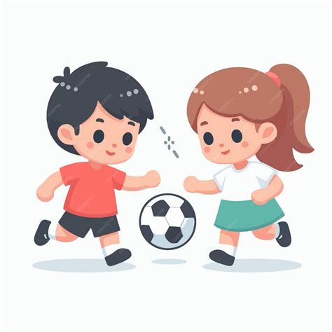 Un Niño Y Una Niña Jugando Al Fútbol Con Una Pelota De Fútbol Vector