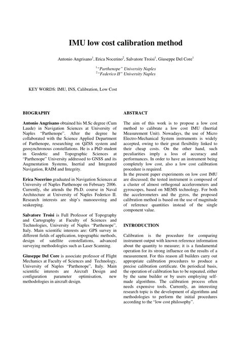 Pdf Imu Low Cost Calibration Method