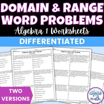 Domain And Range Word Problems Differentiated Worksheets Algebra