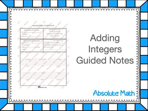 Adding Integers Guided Notes Teaching Resources
