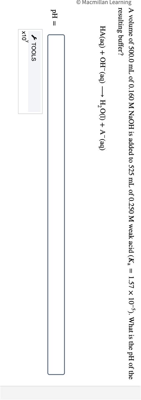 Solved A Volume Of 500 0 ML Of 0 160MNaOH Is Added To 525 ML Chegg
