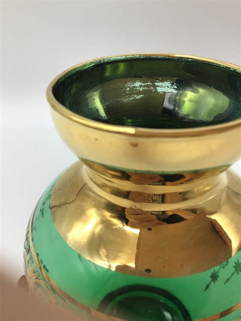 Vintage Small Emerald Green And Gold Murano Venetian Italian Bud Vase Etsy