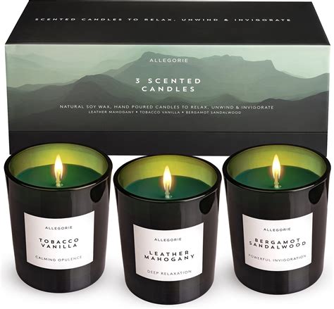 Set Of Three Scented Candles For Men Masculine Scents Of Bergamot