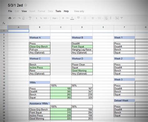531 Second Edition Spreadsheet All Things Gym At Home Gym Strenght