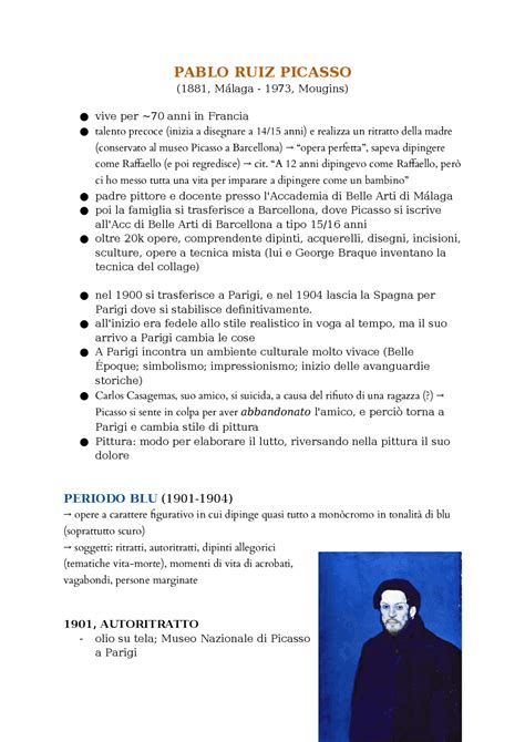 Pablo Picasso Appunti Di Storia Dellarte Docsity