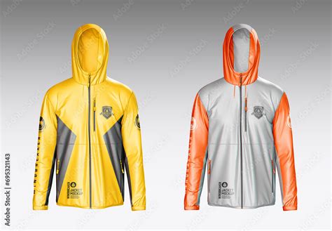 Hooded Windbreaker Jacket Mockup Stock Template Adobe Stock