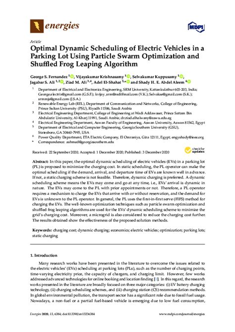 pdf optimal dynamic scheduling of electric vehicles in a parking lot