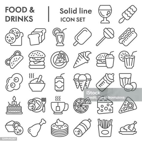 食品和飲料線圖示集膳食符號集合向量草圖標誌插圖飲食標誌線性象形圖包隔離在白色背景上eps 10向量圖形及更多10號圖片 Istock
