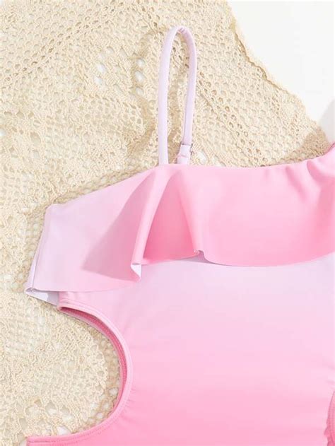 Teen Girls Ombre Ruffle Trim Cut Out One Piece Swimsuit Shein Usa