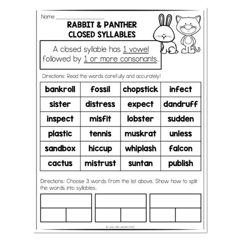Multisyllabic Words Worksheets
