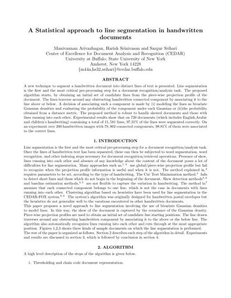 A Statistical Approach To Line Segmentation In Handwritten Cedar