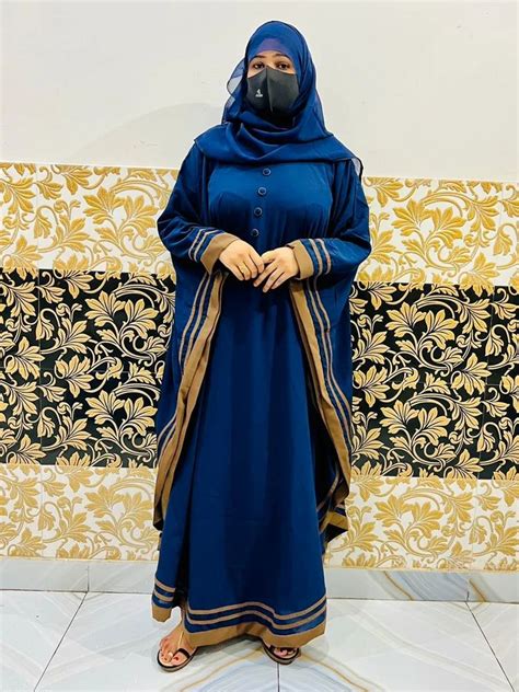 Women Border Kaftan Blue Nida Burkha Casual Wear Size Free Size At