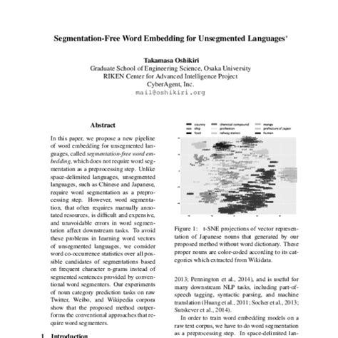 Segmentation Free Word Embedding For Unsegmented Languages Acl Anthology