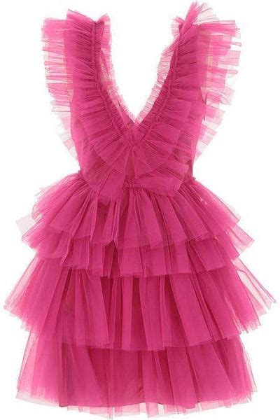 Pink V Neck Tiered Homecoming Dressshort Prom Party Dresses Jkprom