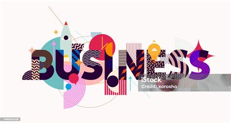 비즈니스 컨셉 레터링 다채로운 글자 아이콘 및 추상적인 기하학적 모양이 있는 타이포그래피 포스터 개념에 대한 스톡 벡터 아트 및 기타 이미지 Istock