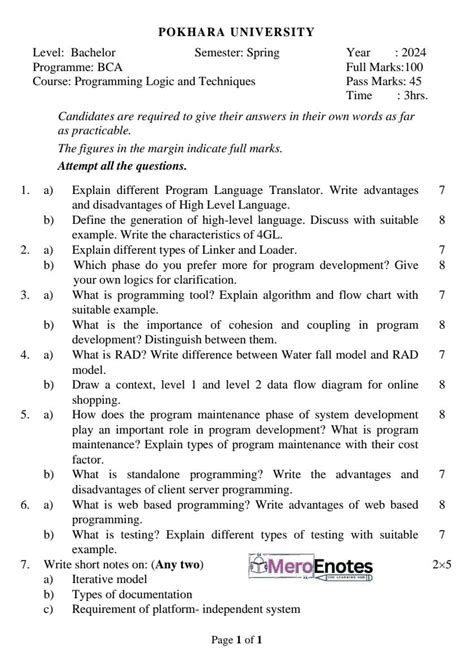 Pu Bca 1st Sem Programming Logic And Technique Question Paper Mero Enotes