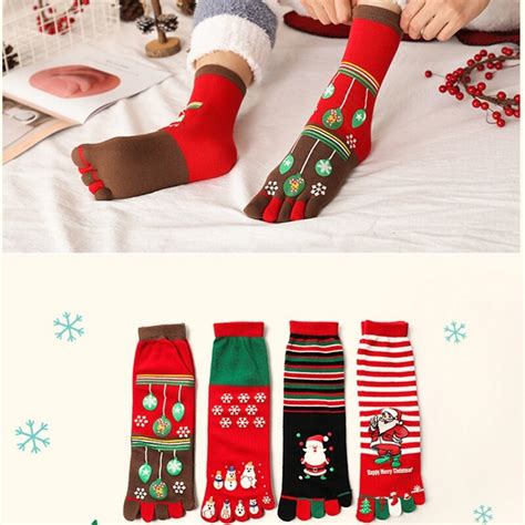 4 Pairs Christmas Five Toes Crew Socks Cartoon Sno Grandado