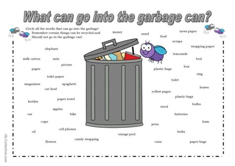 What Can Go Into The Garbage Can Wa English Esl Worksheets Pdf And Doc