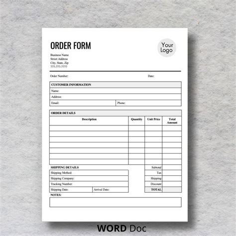 Order Form Template Editable WORD Doc Form Order Forms For Small Business Order Template