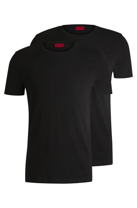 Hugo Two Pack Of Slim Fit T Shirts In Stretch Cotton Black