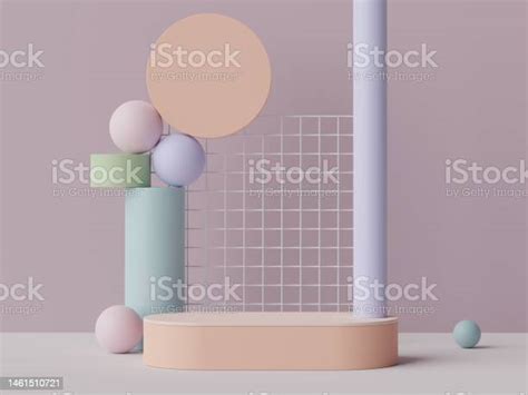 모형 및 제품 프레젠테이션을 위한 최소 디스플레이 연단 디자인의 3d 렌더링 파스텔 컬러 장면이 있는 받침대 무대 모형 및 웹