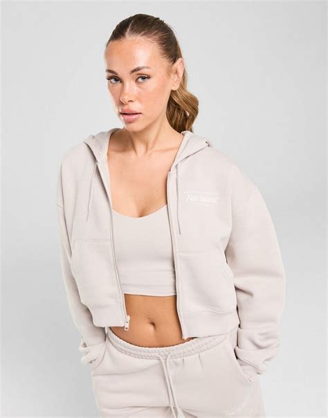 Grey New Balance Script Crop Full Zip Hoodie Jd Sports Global