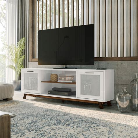 Rack Bancada Para Tv Até 75 02 Portas E 02 Nichos Gênesis 18 Palisandrobranco Mobler Leroy