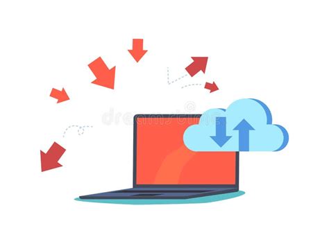 Cloud Storage Protection Hacker And Ddos Attack Threat Concept With Laptop Under Red Arrows And