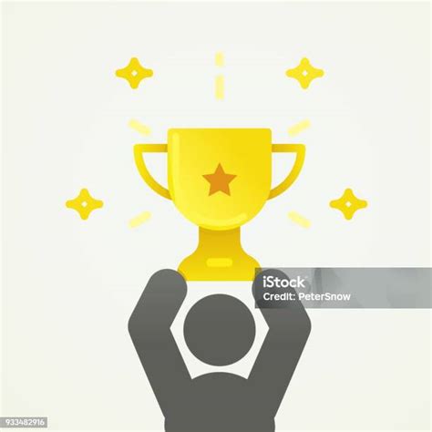 골든 트로피 컵을 들고 문자 경쟁 우승자의 벡터 그림입니다 성공과 업적에 대 한 개념입니다 성공에 대한 스톡 벡터 아트 및 기타