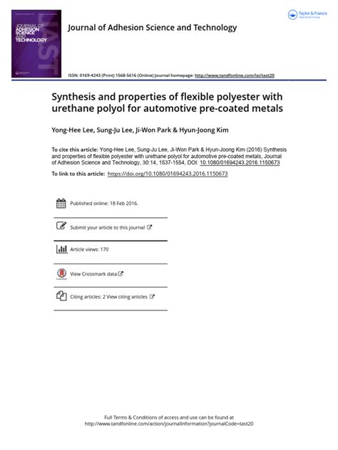 Synthesis And Properties Of Flexible Polyester With Urethane Polyol For Automotive Pre Coated Synthesis And Properties Of Flexible Polyester With Urethane Polyol For Automotive Pre Coated