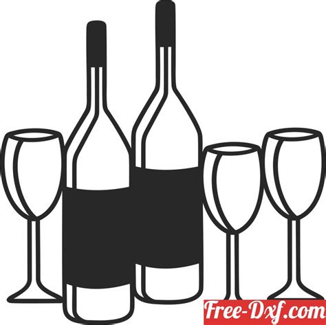 Download Wine Bottle And Glasses Gixbq High Quality Free Dxf File