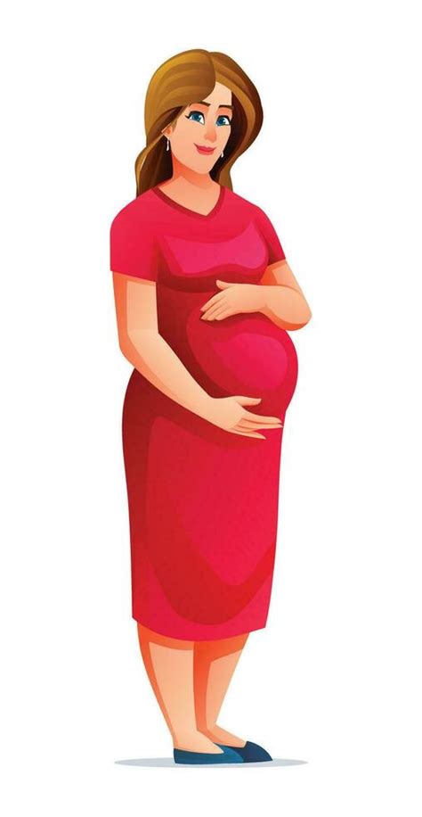 Pregnant Woman Hugging Her Belly Vector Cartoon Illustration 32464748