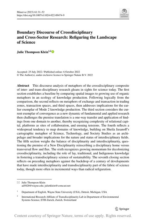Boundary Discourse Of Crossdisciplinary And Cross Sector Research Refiguring The Landscape Of