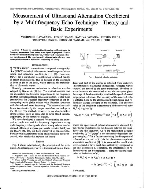 Pdf Measurement Of Ultrasound Attenuation Coefficient By A Multifrequency Echo Technique