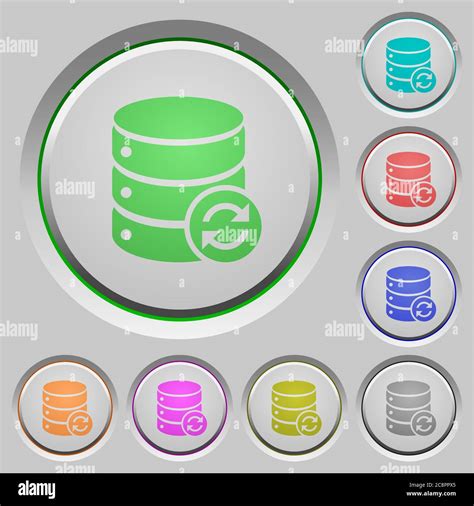 Set Of Color Syncronize Database Sunk Push Buttons Stock Vector Image