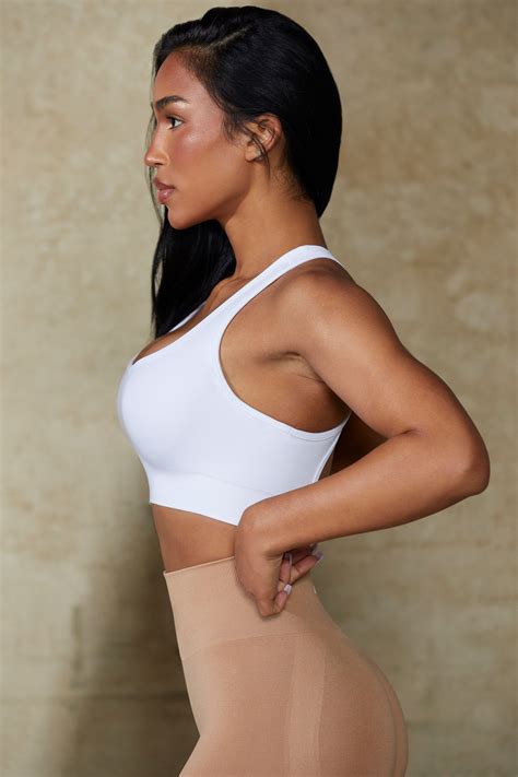 Mindset Cut Out Define Luxe Sports Bra In White Oh Polly