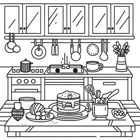 Página de colorir de cozinha vetor Vetor Premium