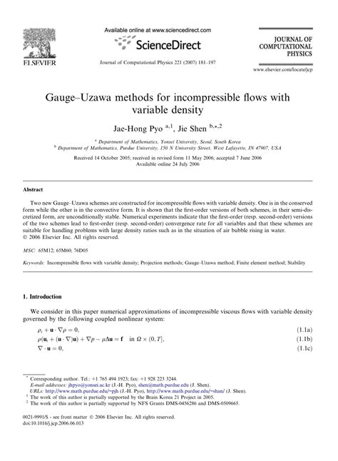 pdf gauge uzawa methods for incompressible flows with variable density
