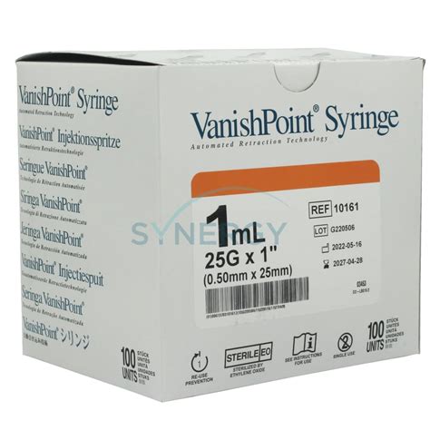 vanishpoint syringe 1ml 25g x 1 bx of 100 s