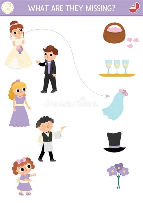 Wedding Matching Activity With Cute Bride Groom And Guests Marriage