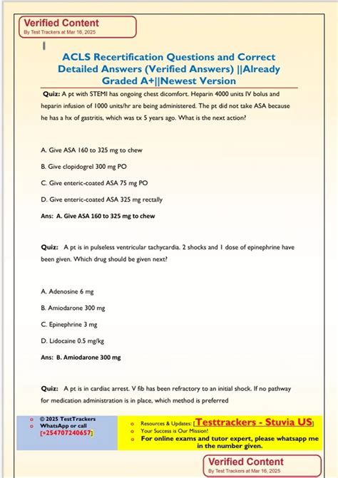 Acls Recertification Questions And Correct Detailed Answers Verified Answers Already Graded